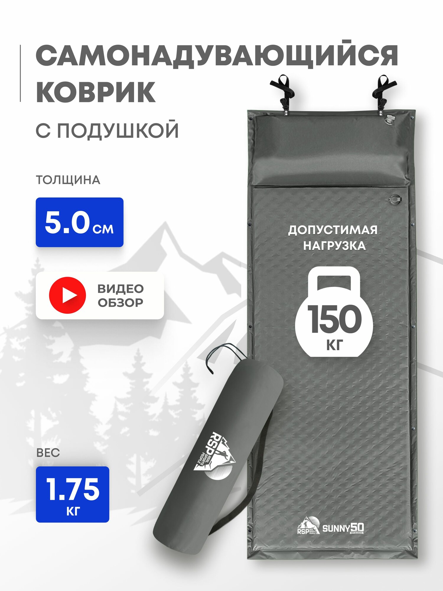Самонадувающийся коврик RSP SUNNY 50 (серый)