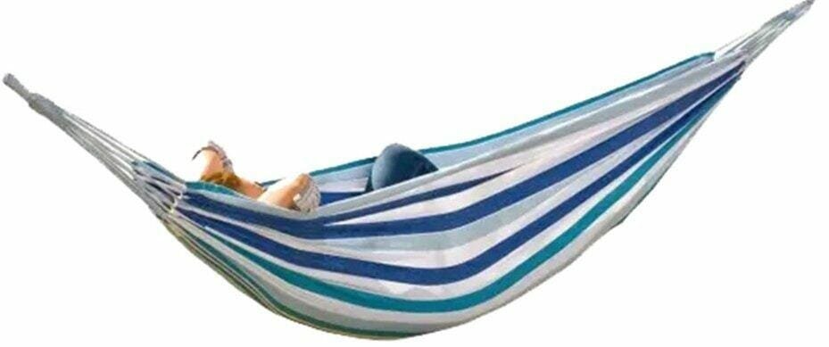 DECATHLON Гамак ROYOKAMP Садовый 2-местный XXL 250x150 см, синий/белый, 150 кг