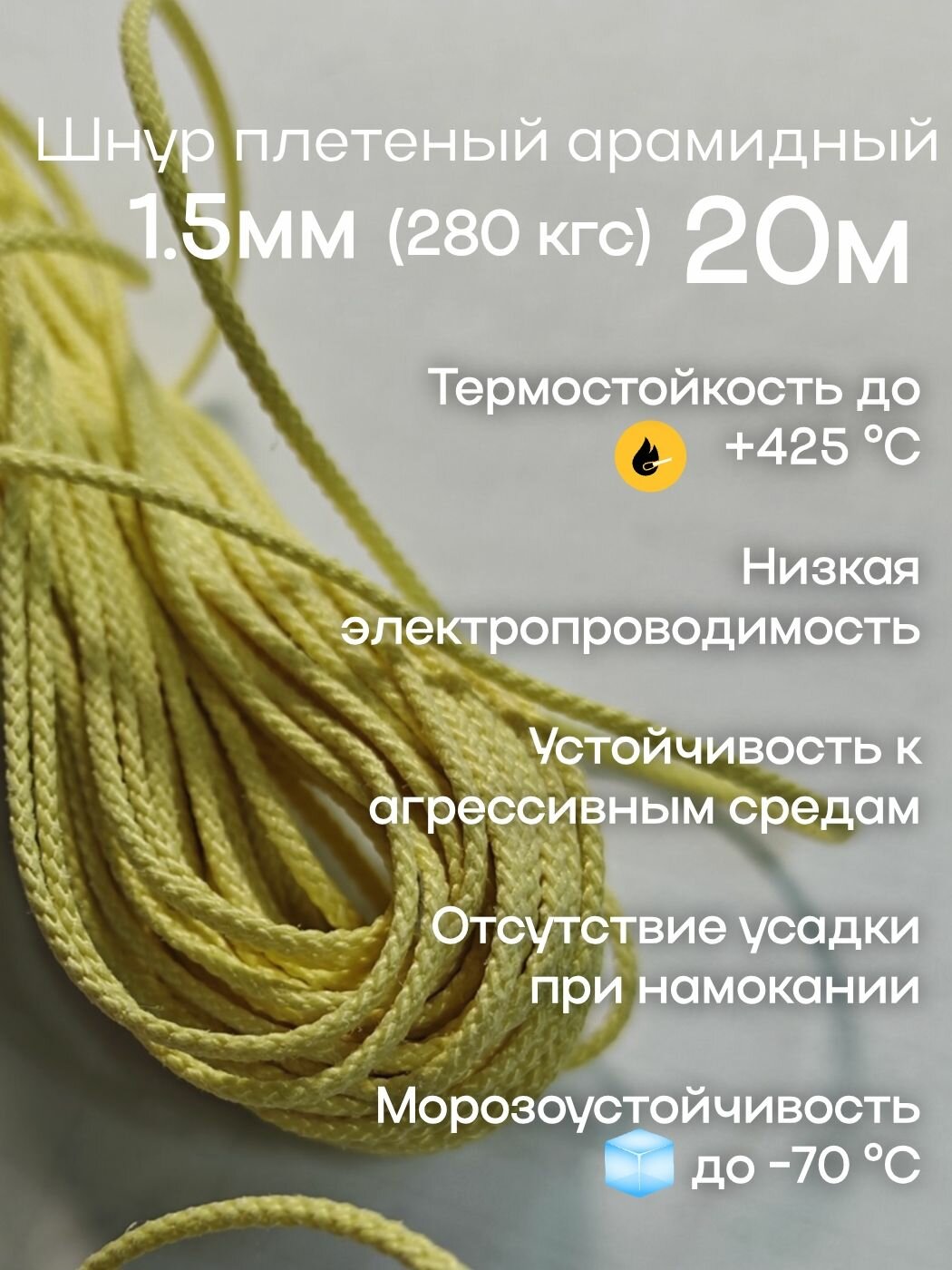 Шнур кевларовый (поводковый материал) 1,5мм (20м) моток без катушки