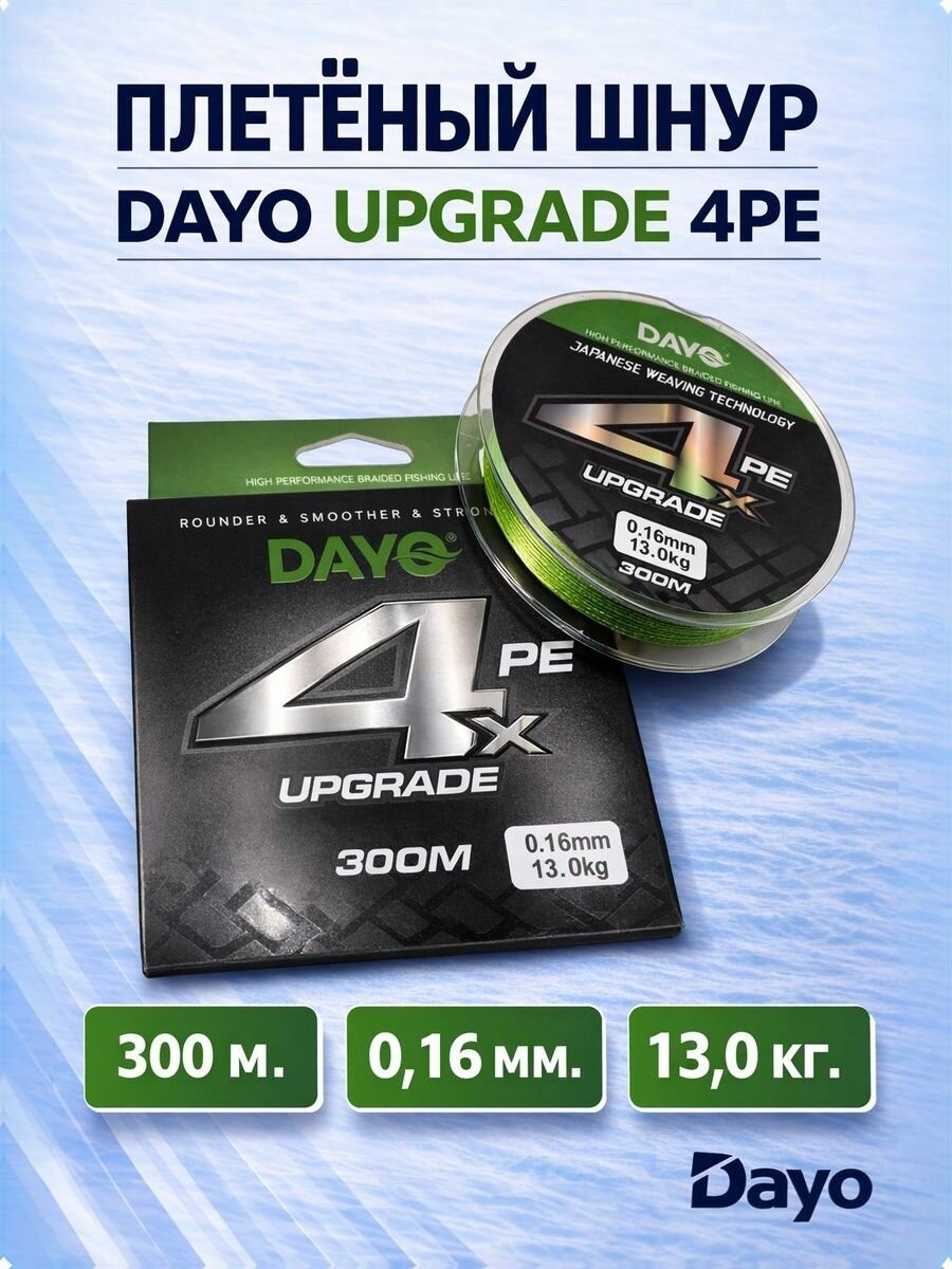 Шнур плетеный для рыбалки DAYO Upgrade 4х 0,16 мм 300 м крепкая плетенка для спиннинга и фидера