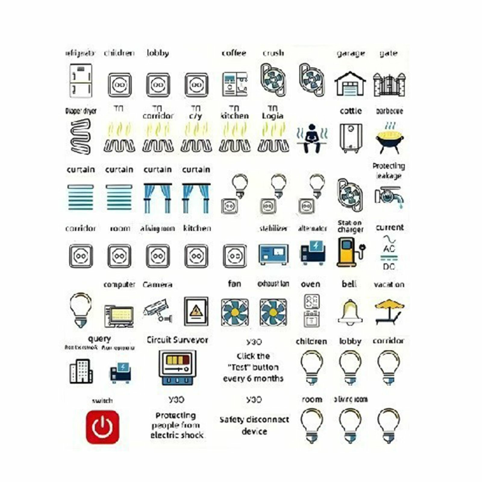 Клейкие этикетки для щитов с пустыми и нумерованными полями настройки