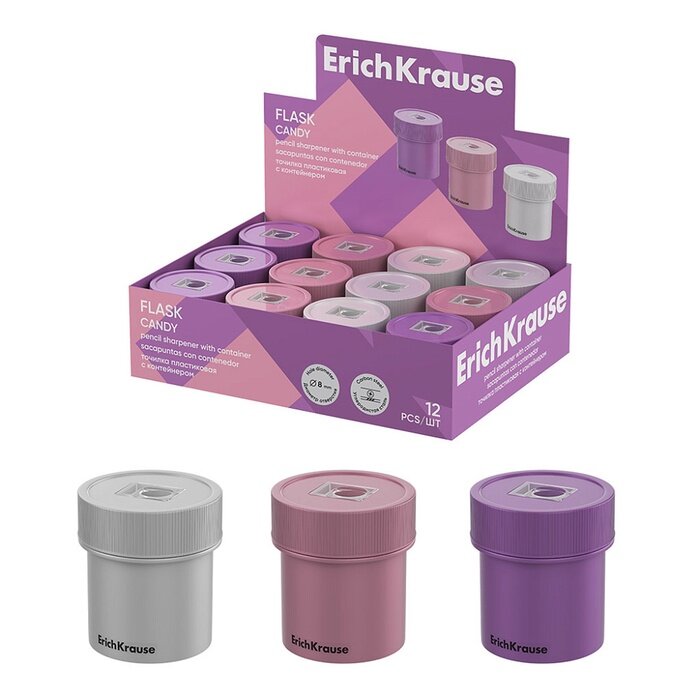 Точилка ErichKrause Flask Candy, 1 отверстие, с контейнером, микс