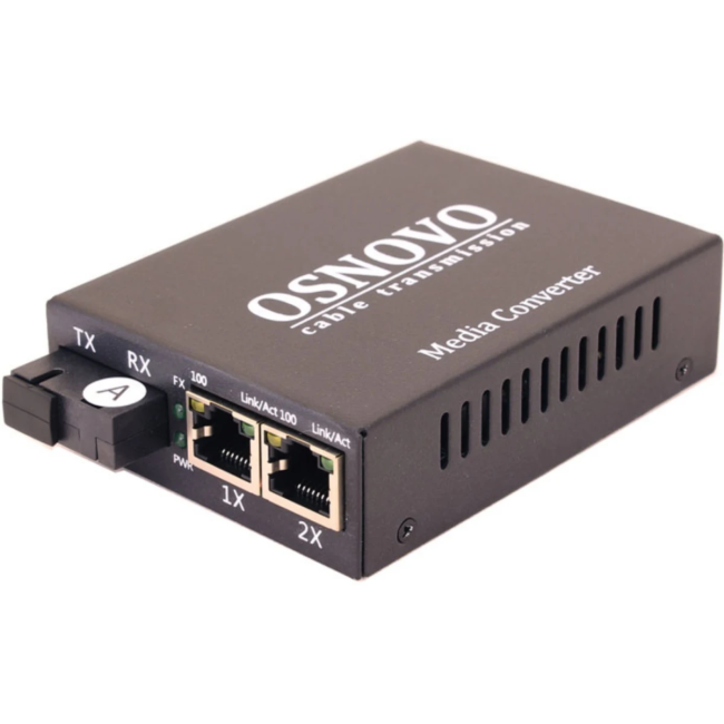 Медиа-конвертер OSNOVO OMC-100-21S5a оптический 2 медных порта (RJ45) 10/100Base-T (IEEE 802.3i, 802.3u, 802.3x)