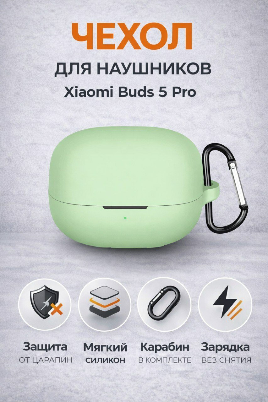 Чехол для наушников защитный Xiaomi Buds 5 Pro, водостойкий, защита от ударов, мятный