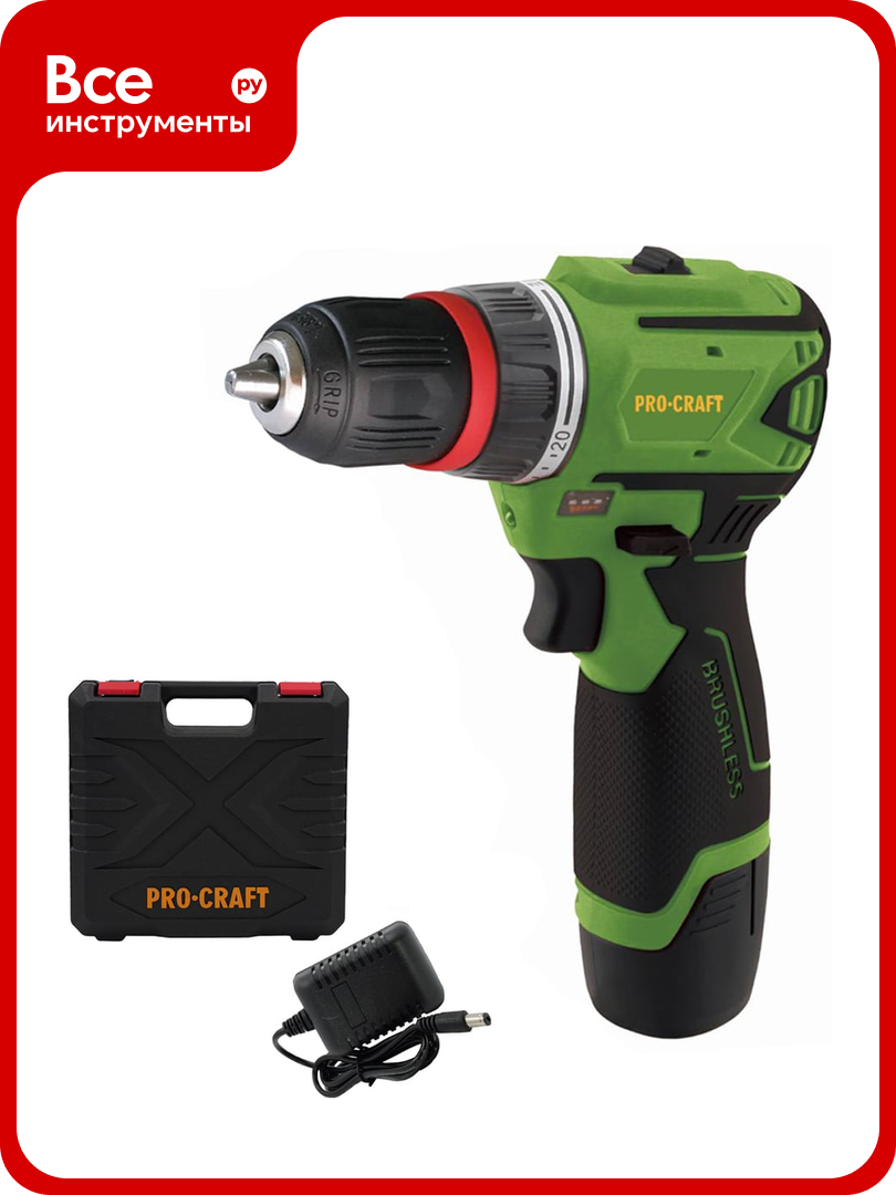 Шуруповерт аккумуляторный PROCRAFT 12В 30Нм (АКБ 2Ач+ЗУ) PA12BL DFR