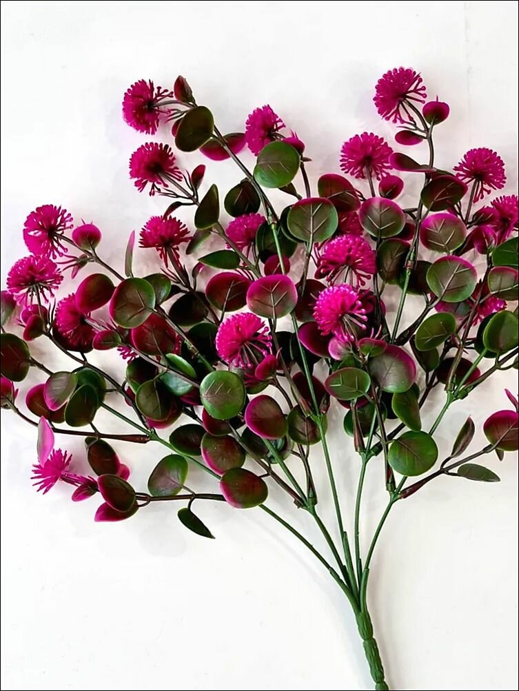 2 куста "Букет пурпурной шаровидной декоративной зелени", 35 см, для декора, искусственные цветы, для кладбища