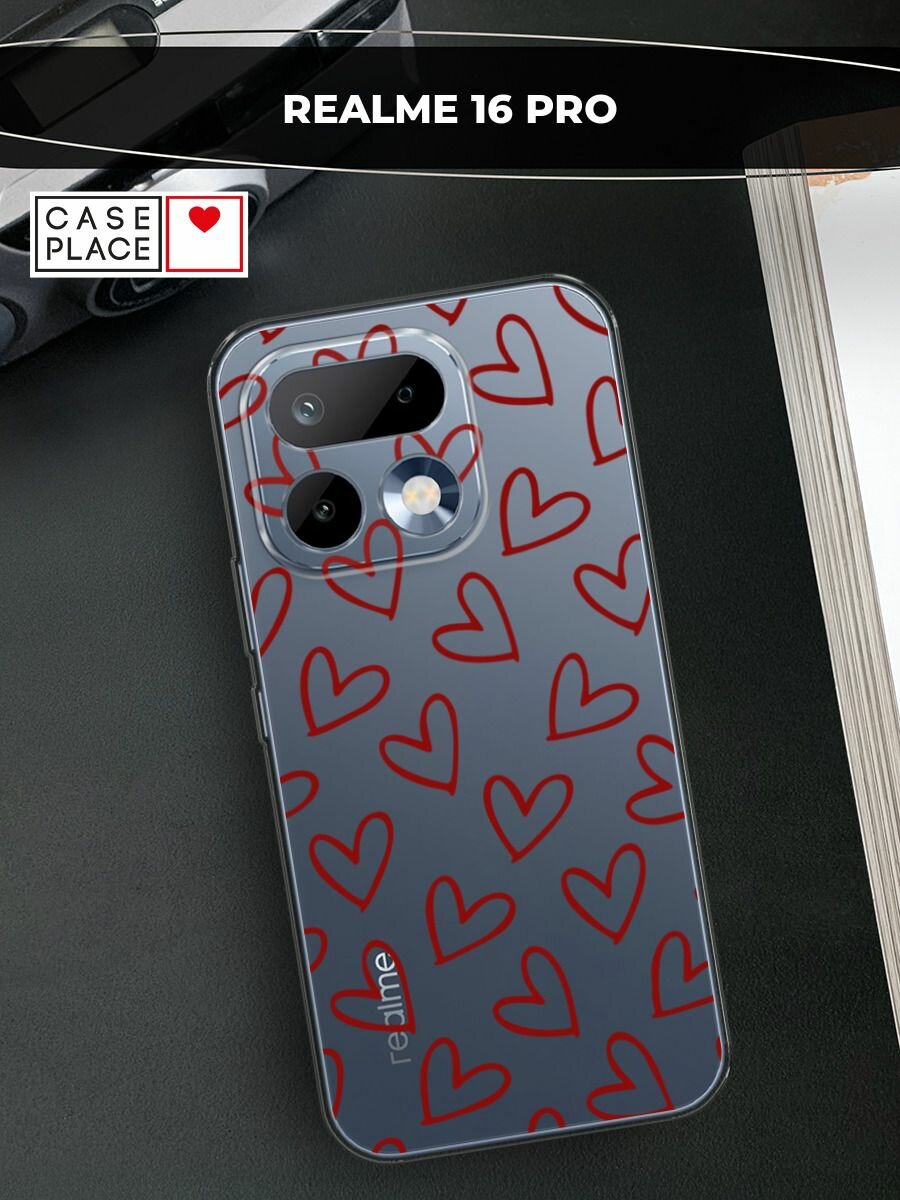 Чехол на Realme 16 Pro / Реалме 16 Про с принтом Little hearts doodles 2, прозрачный