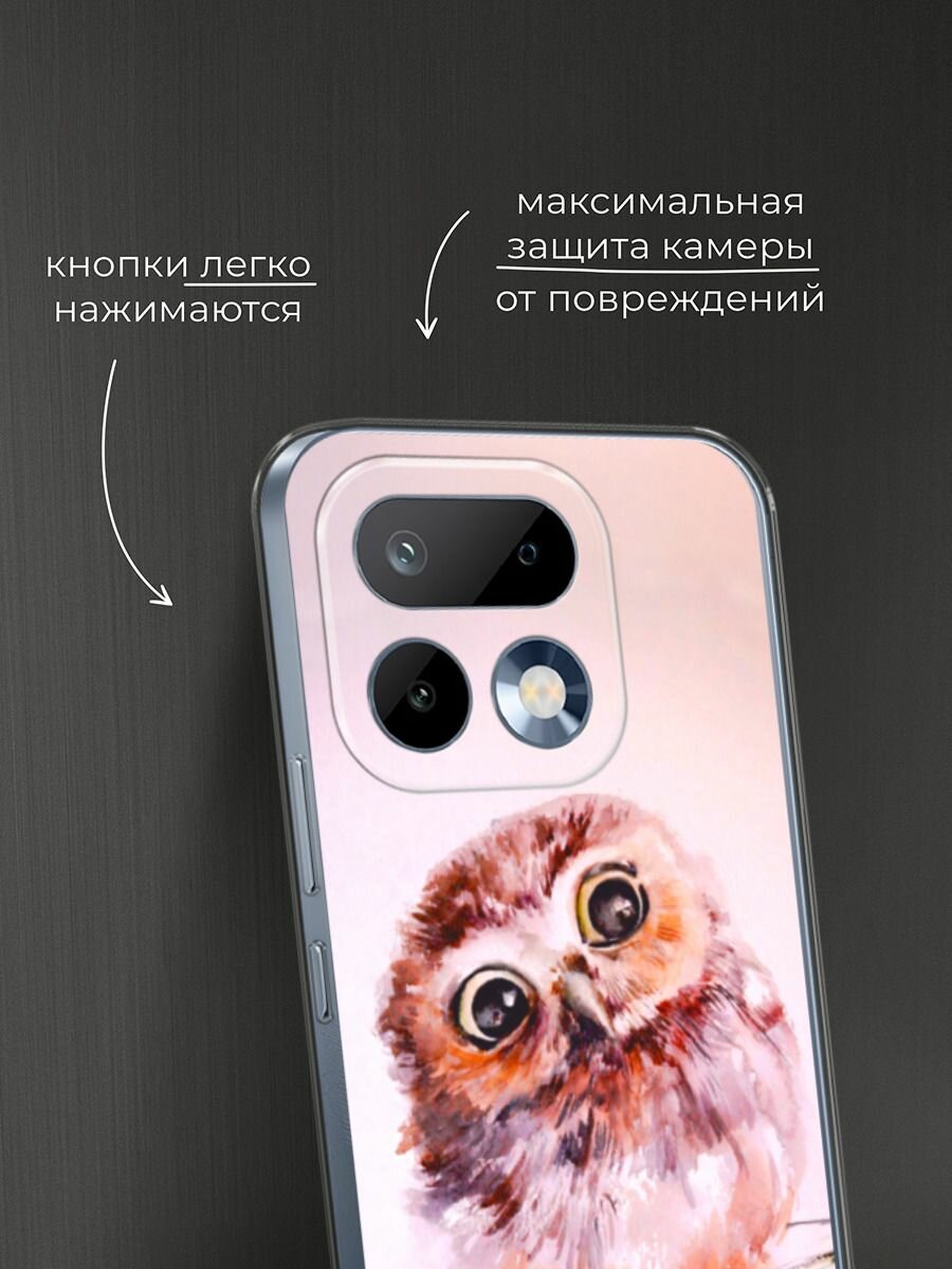 Чехол на Realme 16 Pro / Реалме 16 Про с принтом Сова на розовом — фото 1