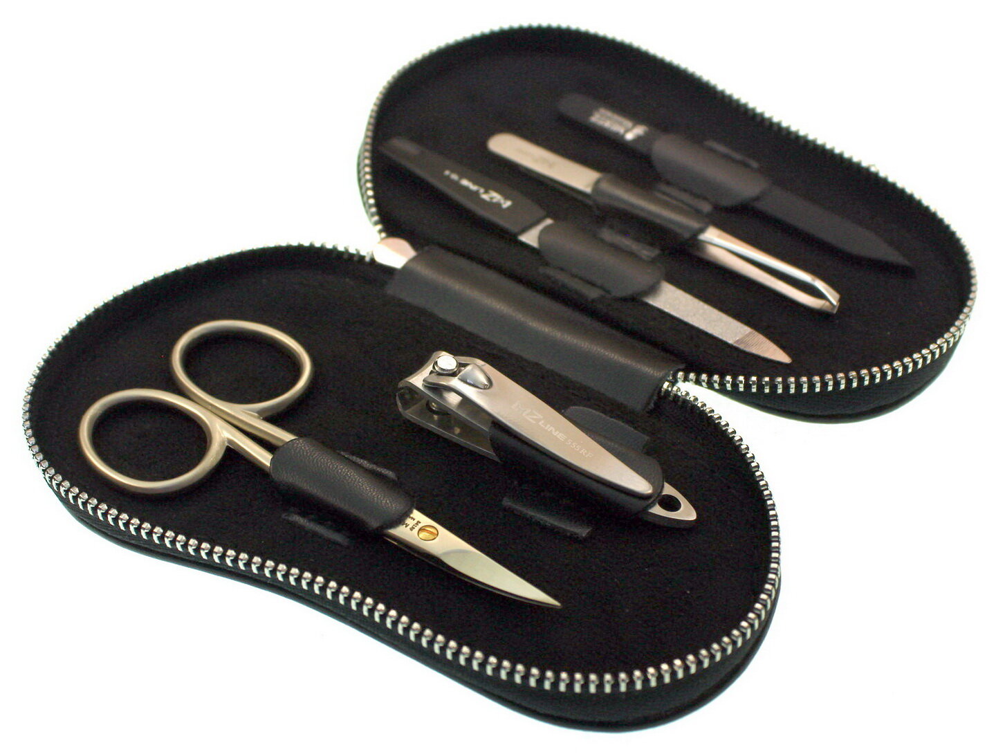 Маникюрный набор Mertz 20016 из Германии, 5 предметов, чехол черного цвета на молнии, компактный размер