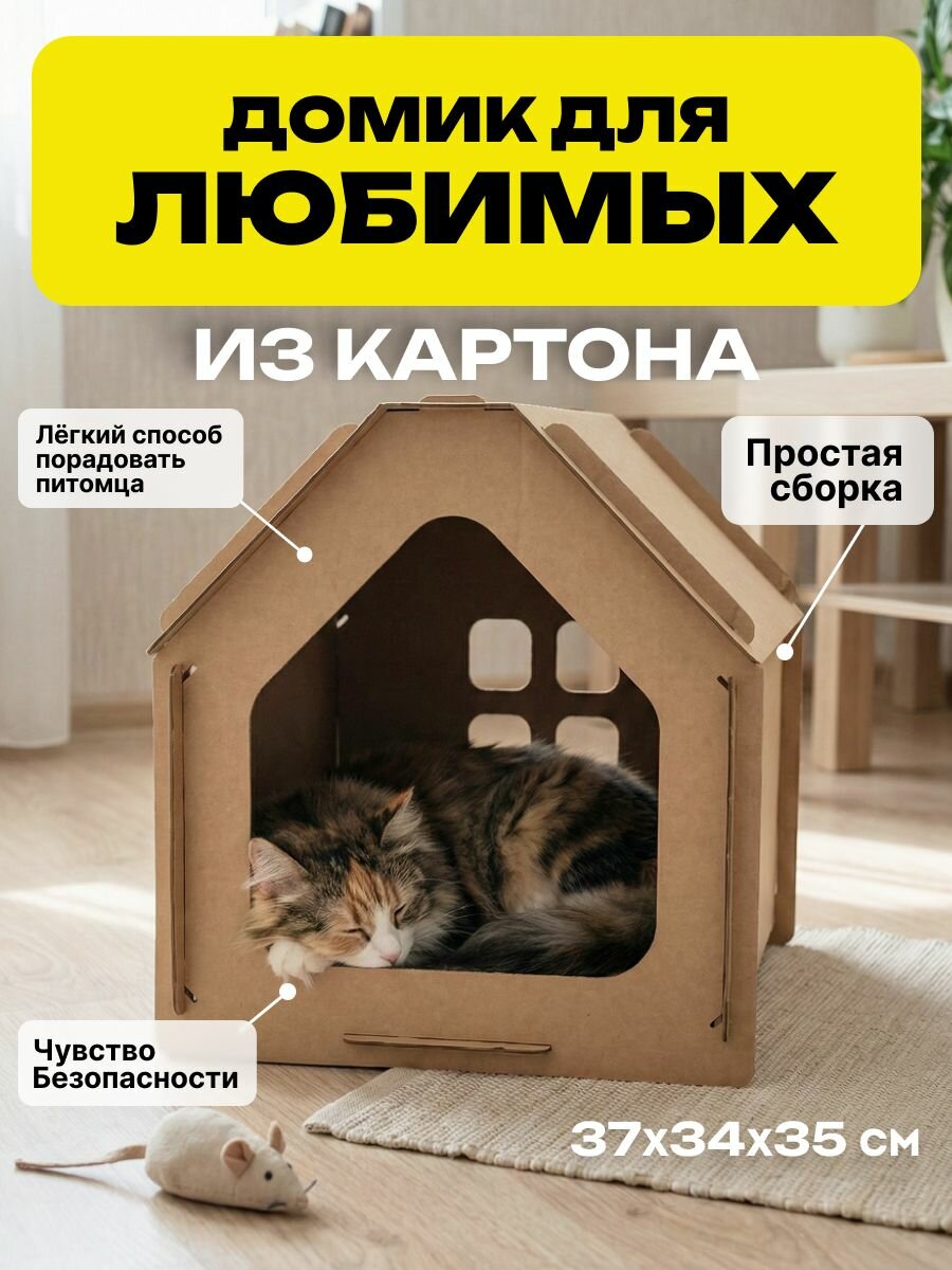 Домик для кошки картонный, лежанка для кошек из картона