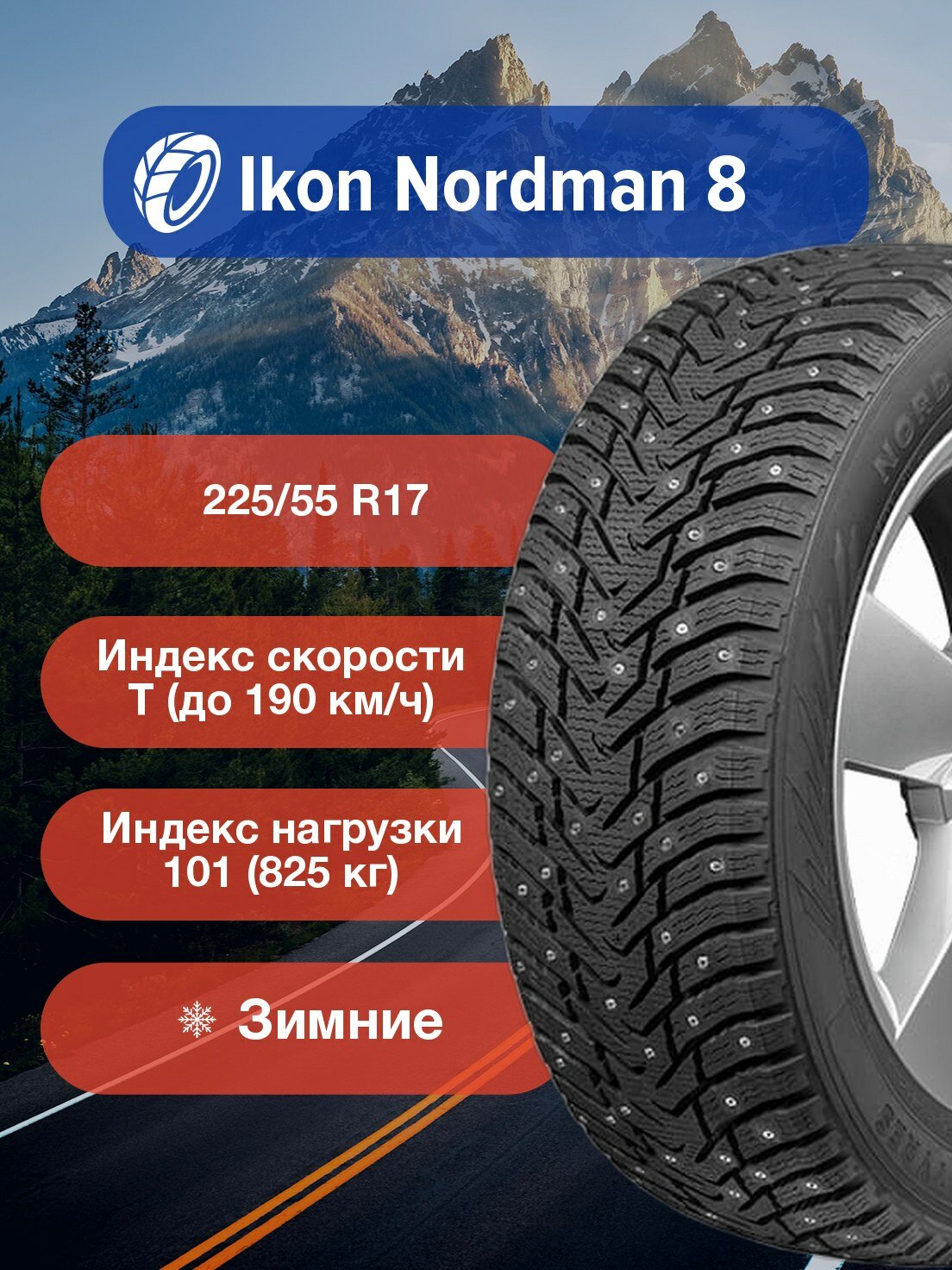 Легковые Зимние Шины Ikon Nordman 8 225/55 R17 101T-TS72587 для легковых автомобилей и кроссоверов