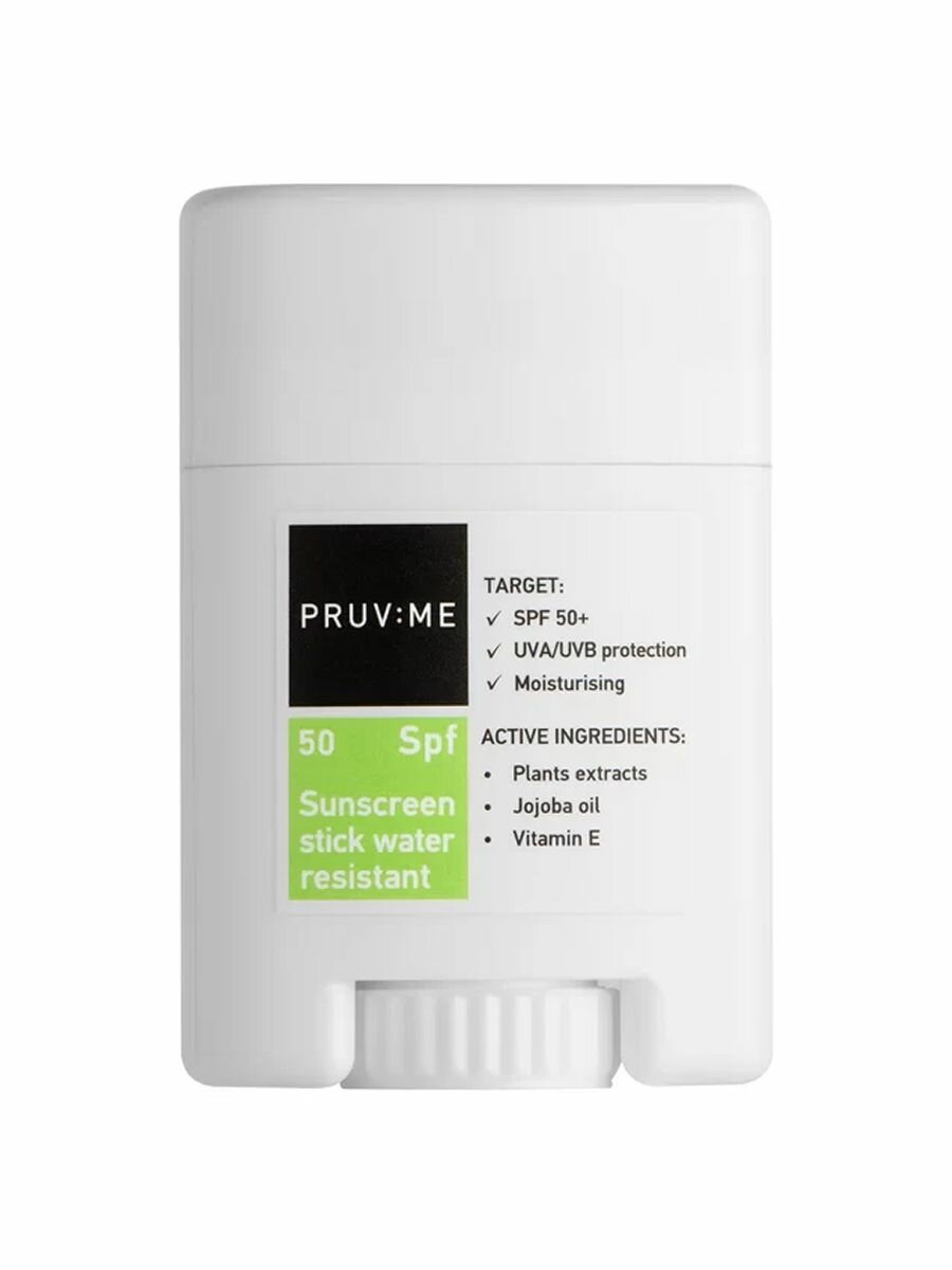 PRUV: ME Солнцезащитный стик для лица и тела водостойкий Sunscreen Stick SPF 50+, 15 г