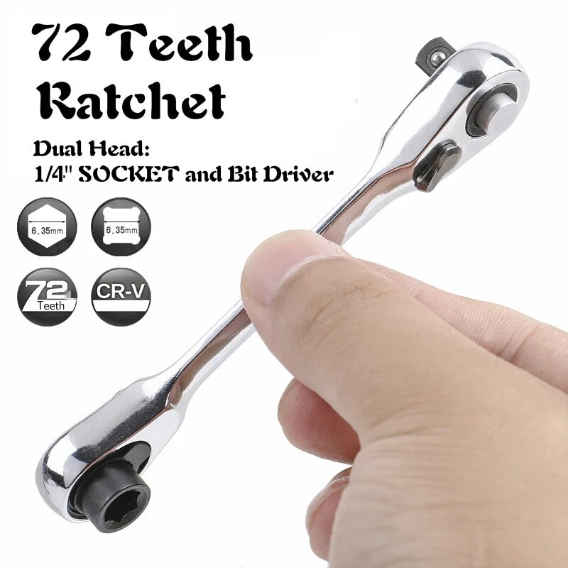 Трещоточный ключ 1/4" 72T Dual Head 2-in-1