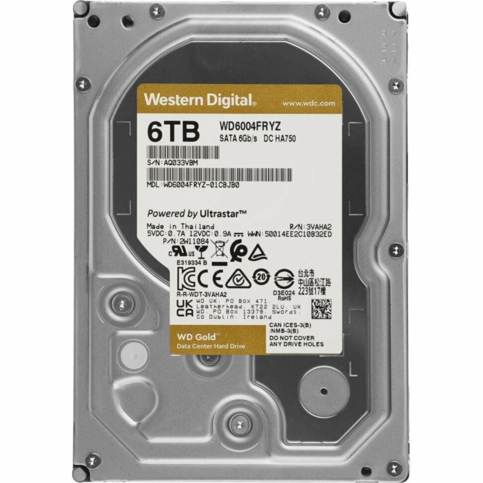 Жесткий диск WD Gold 3.5 6TB SATA,256MB,7200rpm(WD6004FRYZ), 2476974