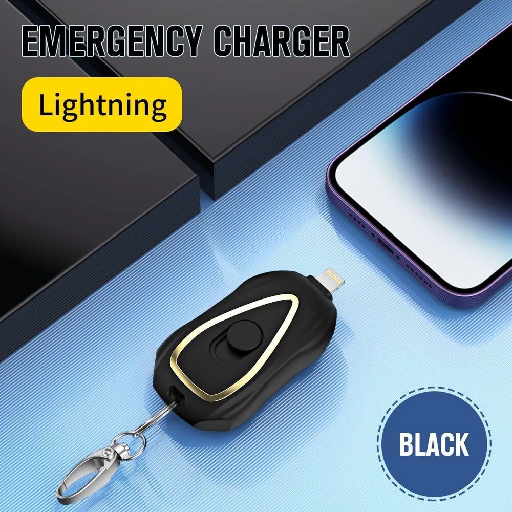 Тип взрывного потока: Мини-зарядка Apple Lightning black емкостью 1500 мАч с брелоком для ключей -экстренная зарядка мобильного телефона