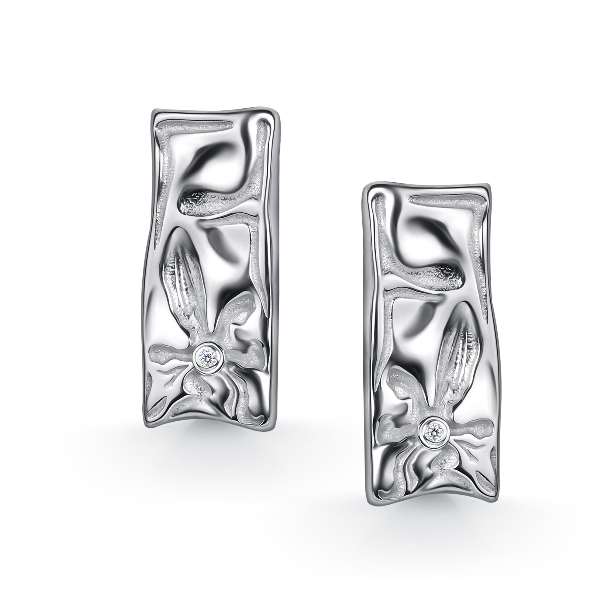 Серьги, серебро, 925 проба, родирование, бриллиант