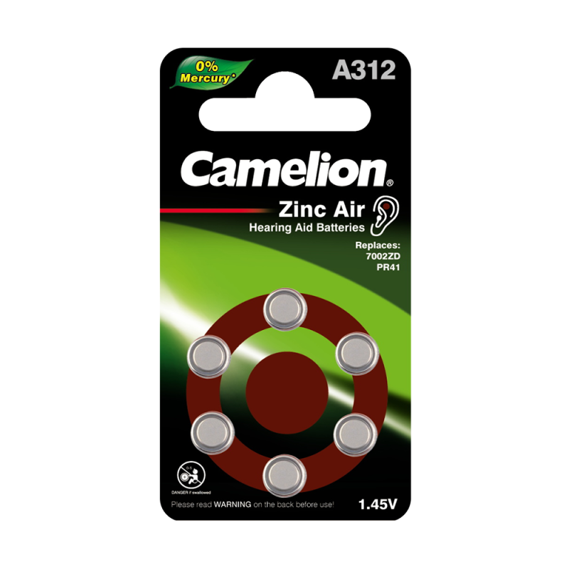 Элемент питания ZA312 Mercury Free A312-BP6 (0%Hg) 1.4В 170мА. ч для слуховых аппаратов BL-6 (блист.6шт) Camelion 12825