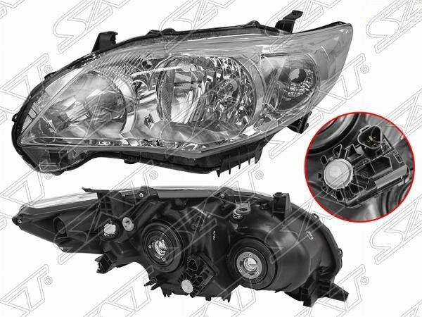Фара SAT ST-112-1130L-LDEMN Toyota Corolla E150 10-13 слева/ Галоген/ С электрокорректором