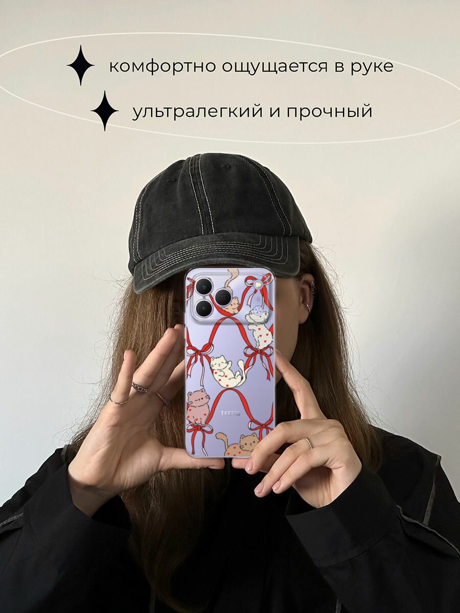 Чехол на Tecno Spark 50 / Текно Спарк 50 с принтом Котики в ленточках 2, прозрачный — фото 1