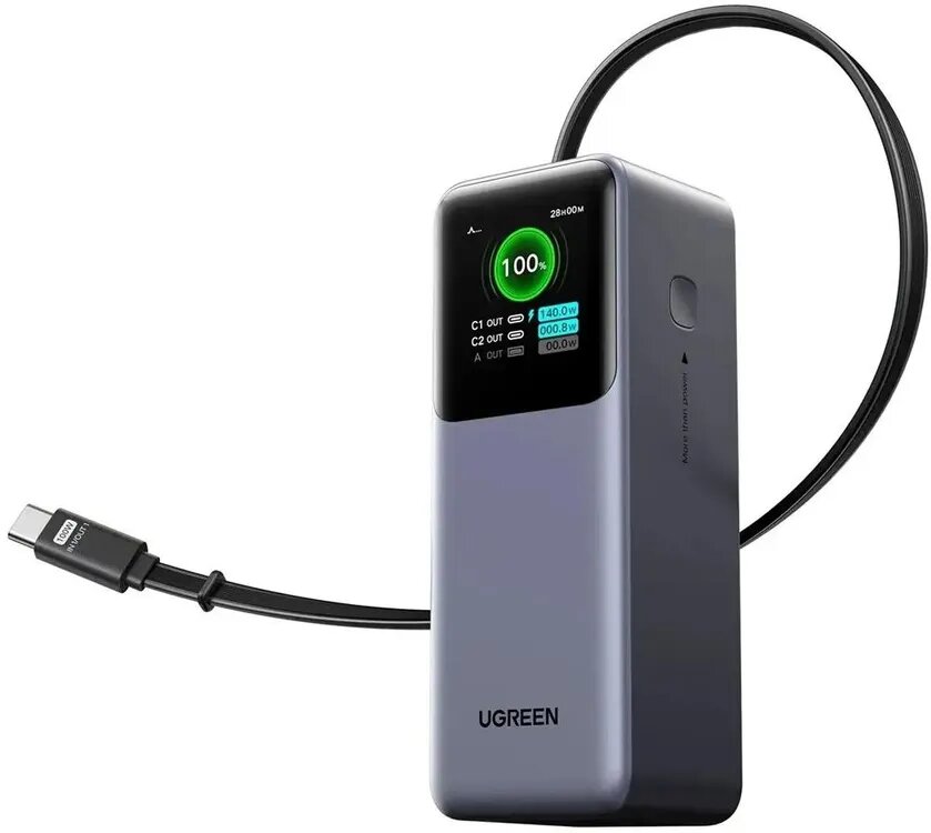 Внешний аккумулятор UGREEN PB726 (95670B) 165W Power 20000mAh USB-C&USB-A (серитификат ССС). Цвет: серый