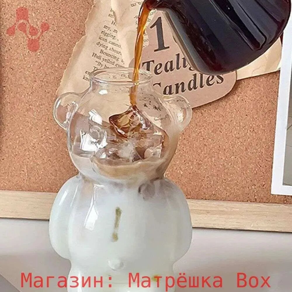 Графин в форме медведя, стеклянный графин для воды с соломинкой, прозрачный кувшин для напитков