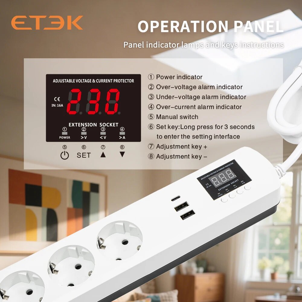 ETEK EU розетка с USB, 3 контакта