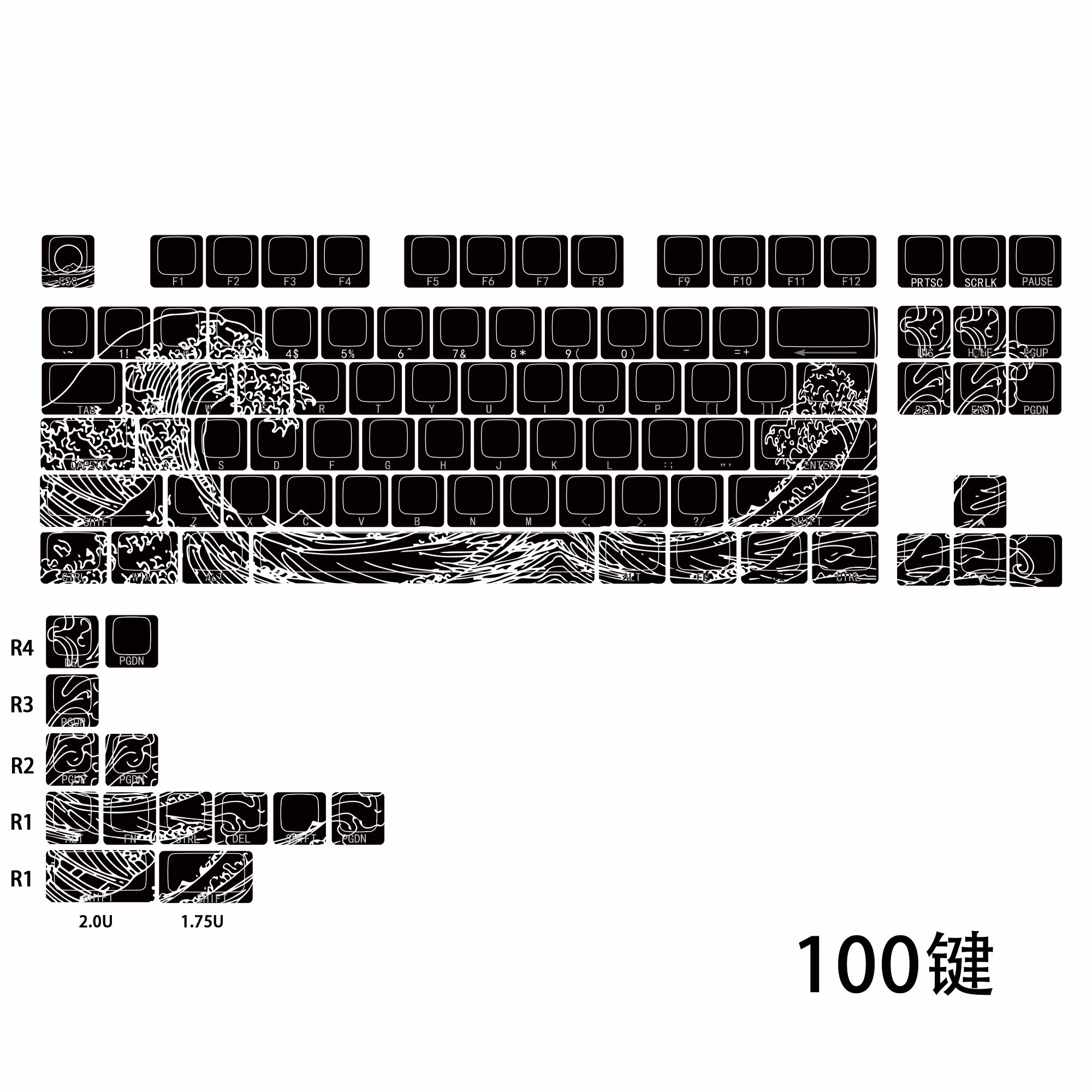 Кейкапы PBT для 60% клавы, Black 75 87 Layout