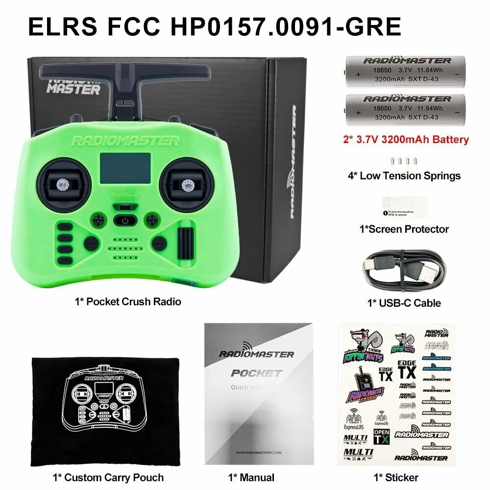 Портативный передатчик RadioMaster Pocket Crush 2.4G 16CH ELRS холловские стики EdgeTX складная антенна