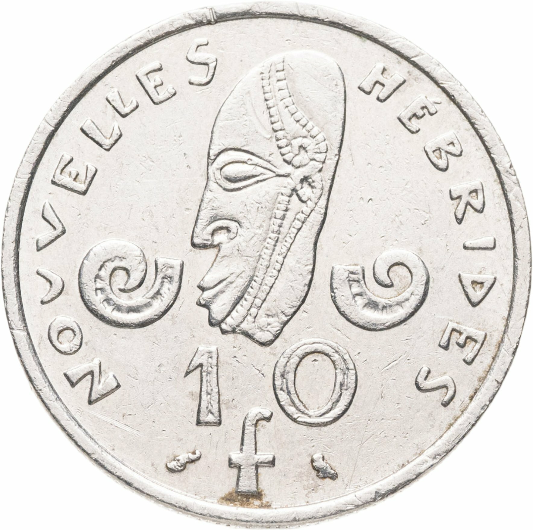 Новые Гебриды 10 франков francs 1967, Мельхиор медь-никель, в сохранности VF-XF