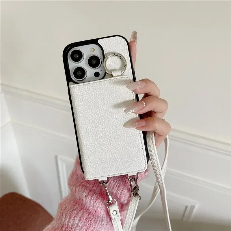 Кожаный Чехол Через Плечо Для Телефона iPhone 13/12 Mini/16 Plus/15/14/11 Pro Max/XS С Держателем Для Карт