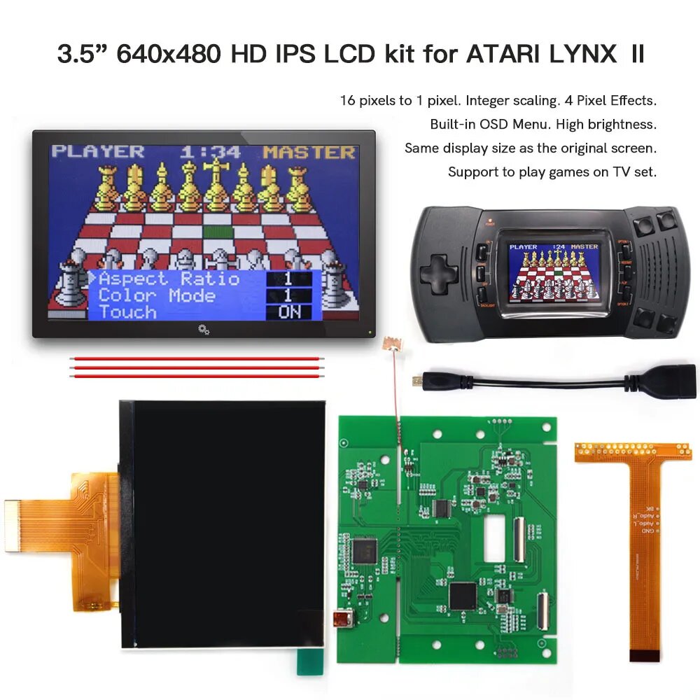 Hispeedido 3,5 дюймовый 640*480 Ретро пиксель HD IPS ЖК-экран мод для Atari Lynx II 2 Замена ЖК-комплект с TV 720P HDMI-выход