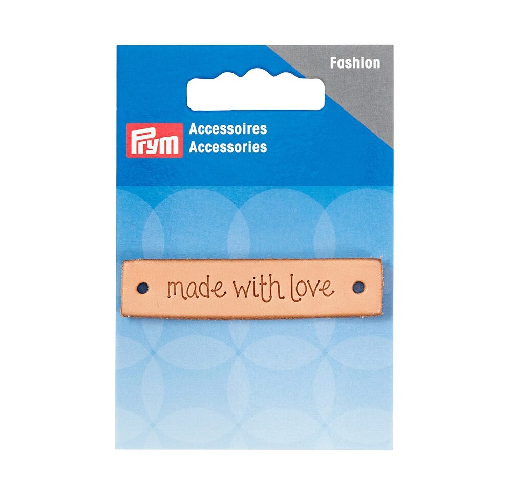 Нашивка PRYM "Made with Love", кожа, бежевый прямоугольник (403797)