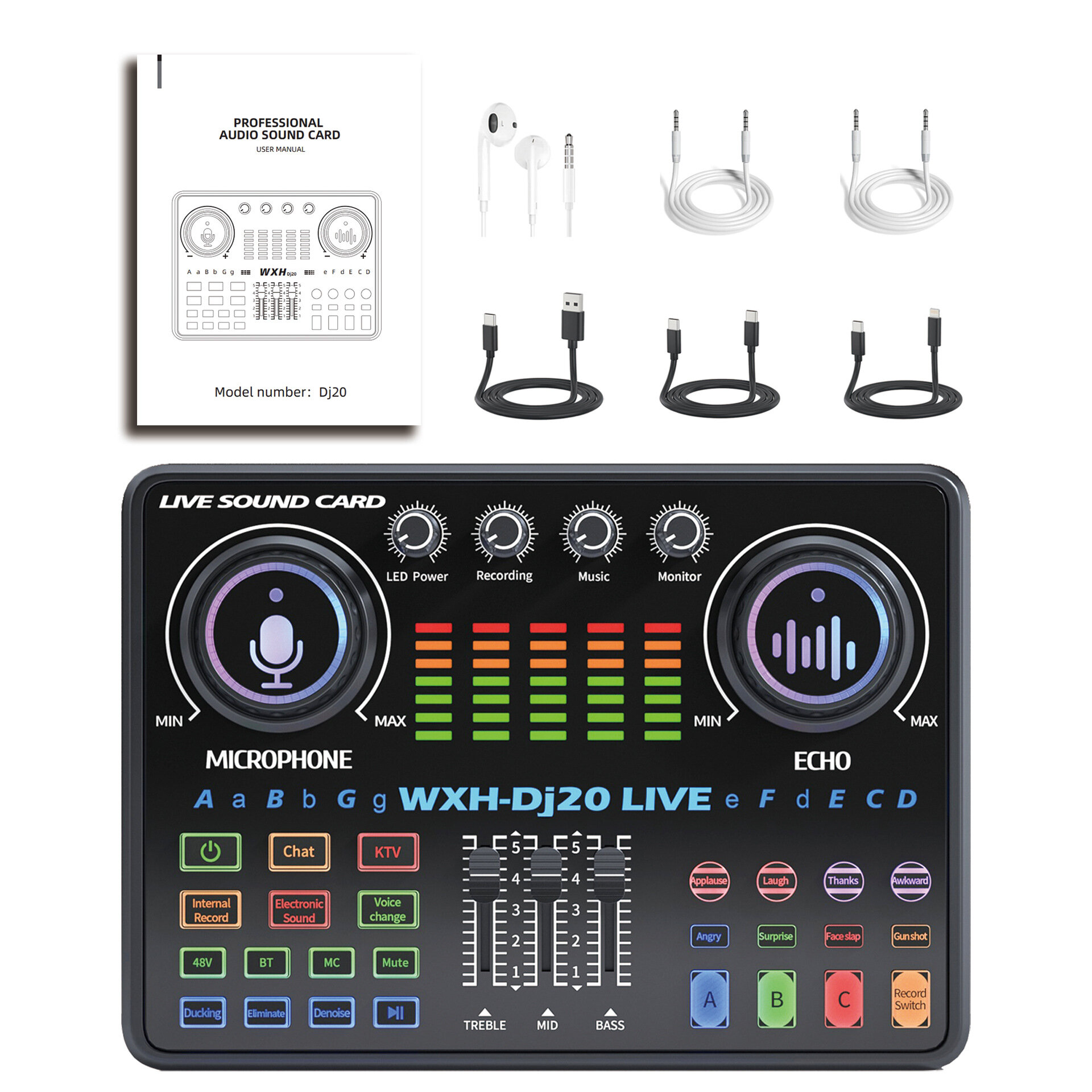 Звуковой процессор DJ20 черный для стриминга с HIFI-звуком и шумоподавлением