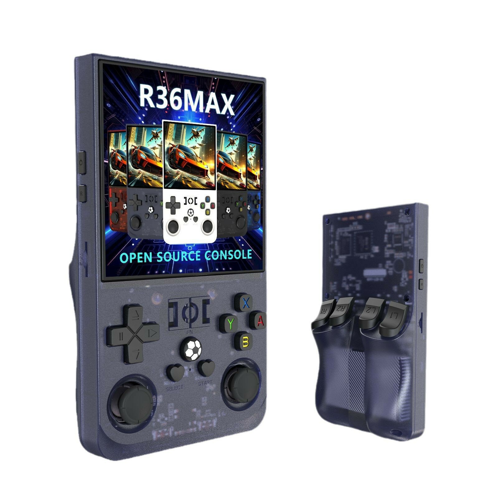 Ретро портативная игровая консоль R36MAX 64GB, английская версия для игр PS1 PSP GBA, фиолетовый