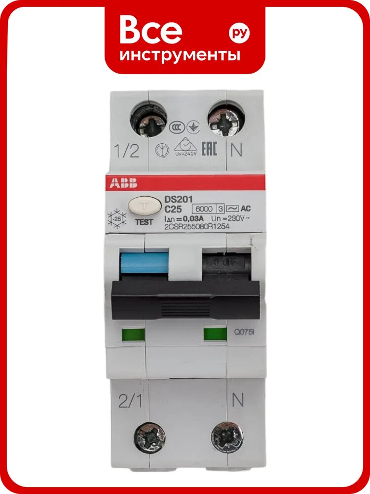 Автоматический выключатель дифференциального тока ABB DS201 C25 AC30 2CSR255080R1254 модульный тип IP20 расцепление