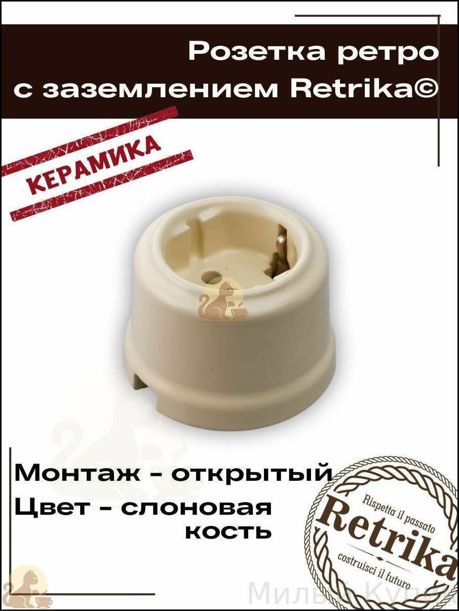 Керамическая розетка Ретрика Ретро с заземлением. контакт, слоновая кость RS-8000511