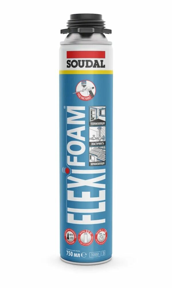 750 мл. Пистолетная пена эластичная Soudal Flexifoam