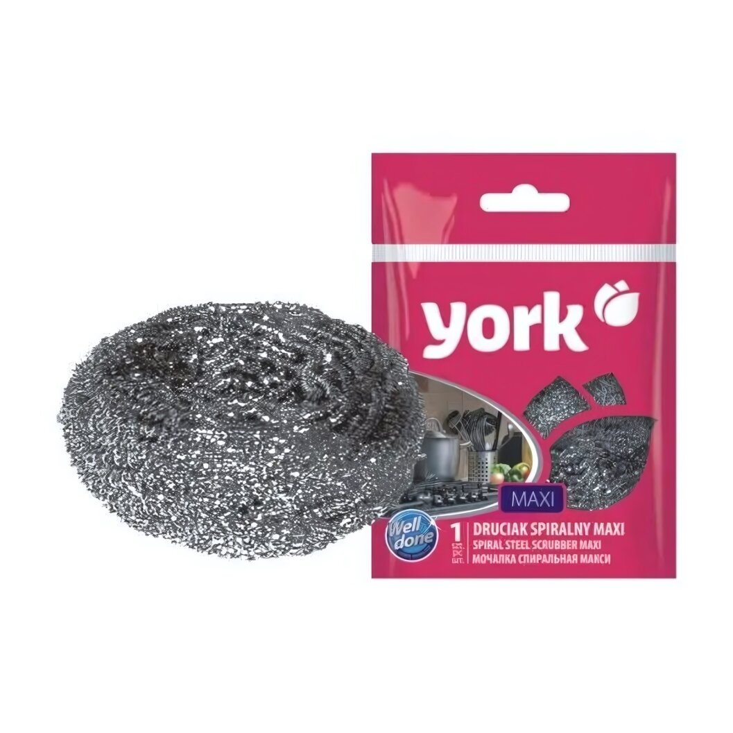 Губка стальная спиральная YORK "Макси" для посуды, удаляет сильные загрязнения, 1 шт
