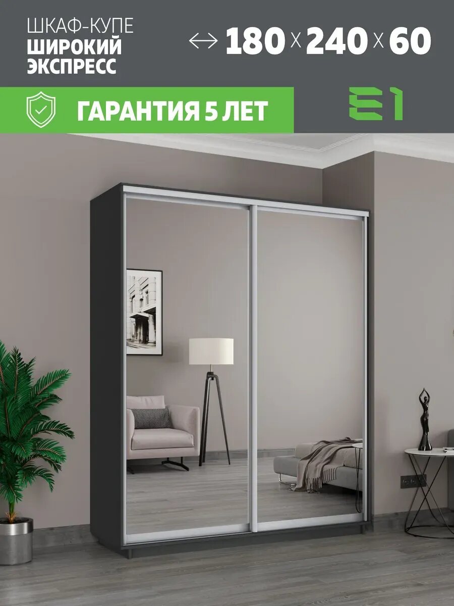 Шкаф-купе Е1 Экспресс двухдверный, зеркала, 180х60х240, темно-серый