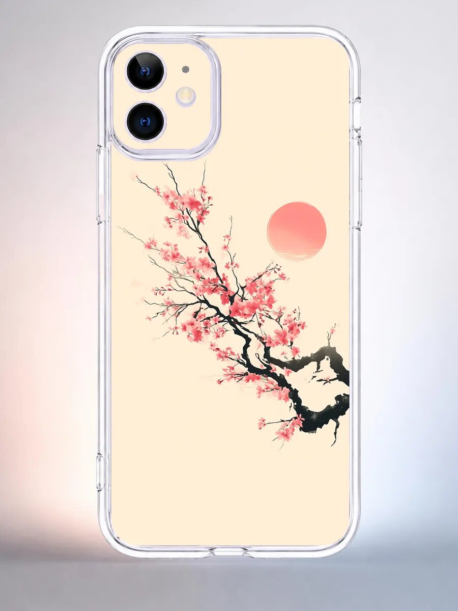 Чехол iPhone 11 сакура-солнце силиконовый прозрачный