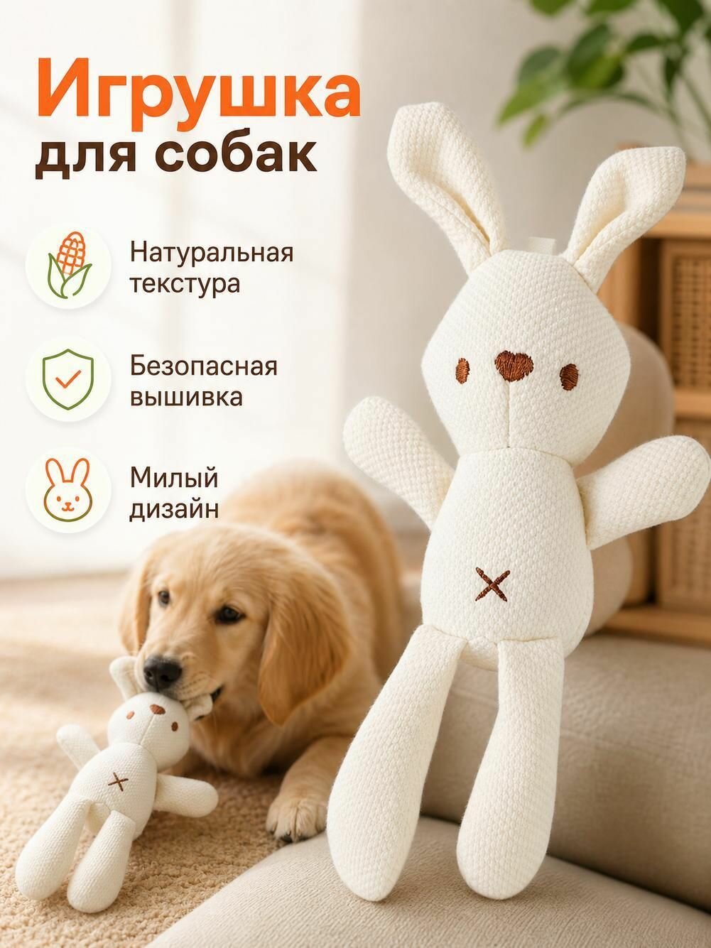 Игрушка для Собак с пищалкой Зайчик. Игрушка для щенков и собак мелких пород