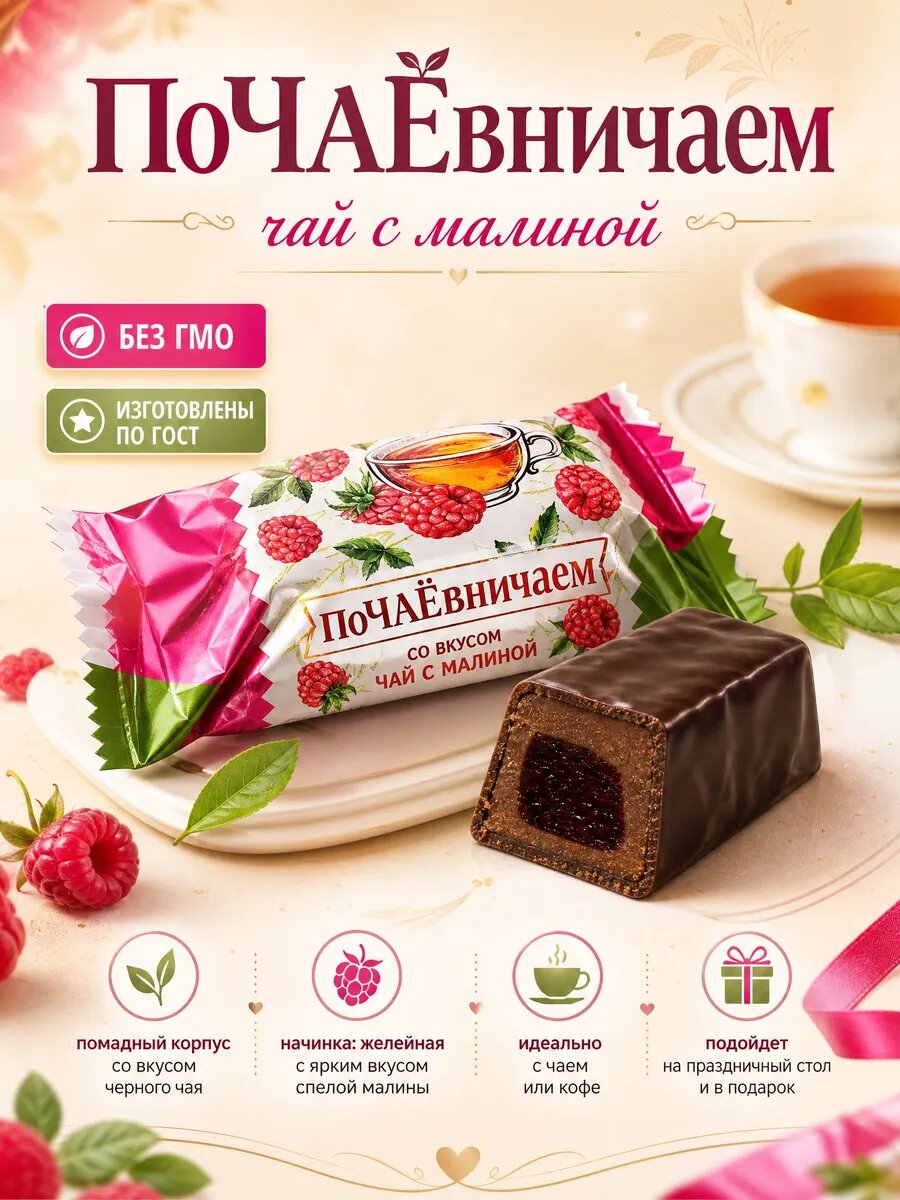 Конфеты "Почаевничаем?"черный чай с малиной,250гр