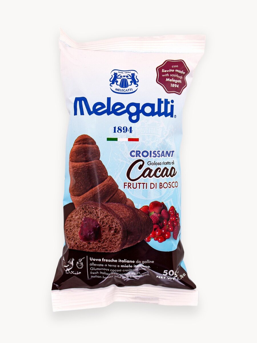Круассан c какао и начинкой из джема лесные ягоды, MELEGATTI, 0,050 кг