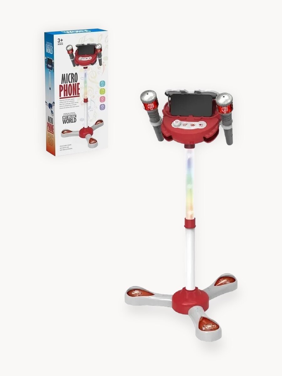 Детский музыкальный микрофон - колонка на стойке 90 см, со звуком и светом, подключение к телефону