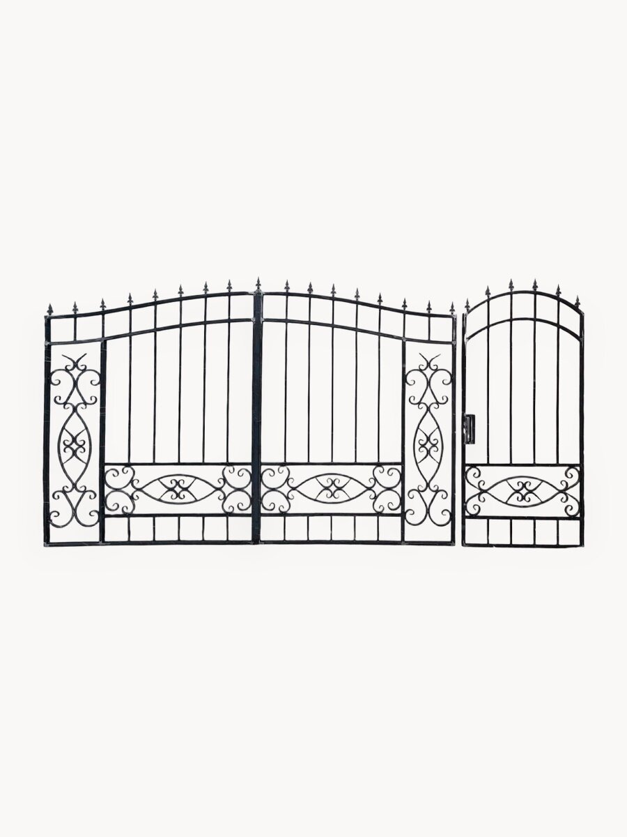 Ворота для дома и дачи, комплект с калиткой, кованые металлические, сварные, модель Н-5