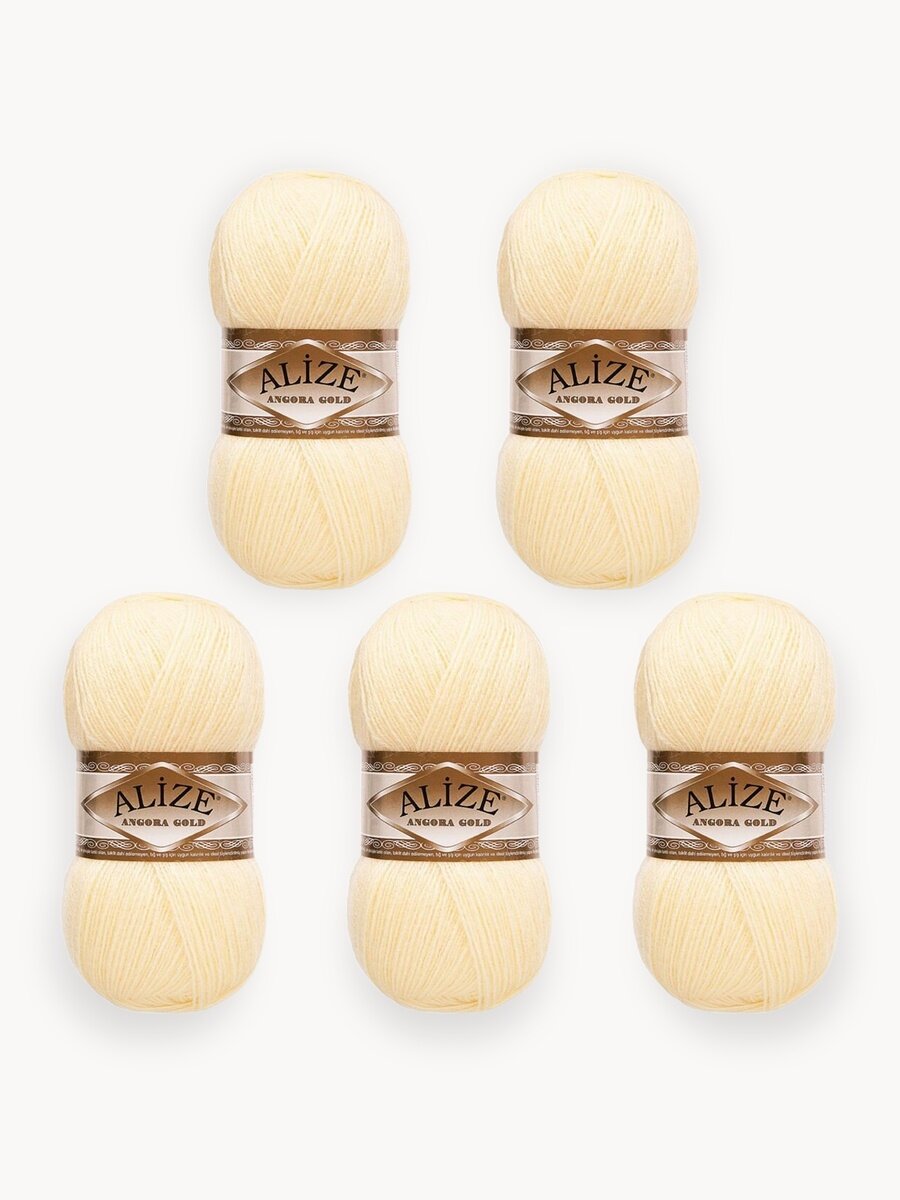 Пряжа для вязания ALIZE 'Angora Gold', 100г, 550м (80% акрил, 20% шерсть), ТУ (01 кремовый), 5 мотков