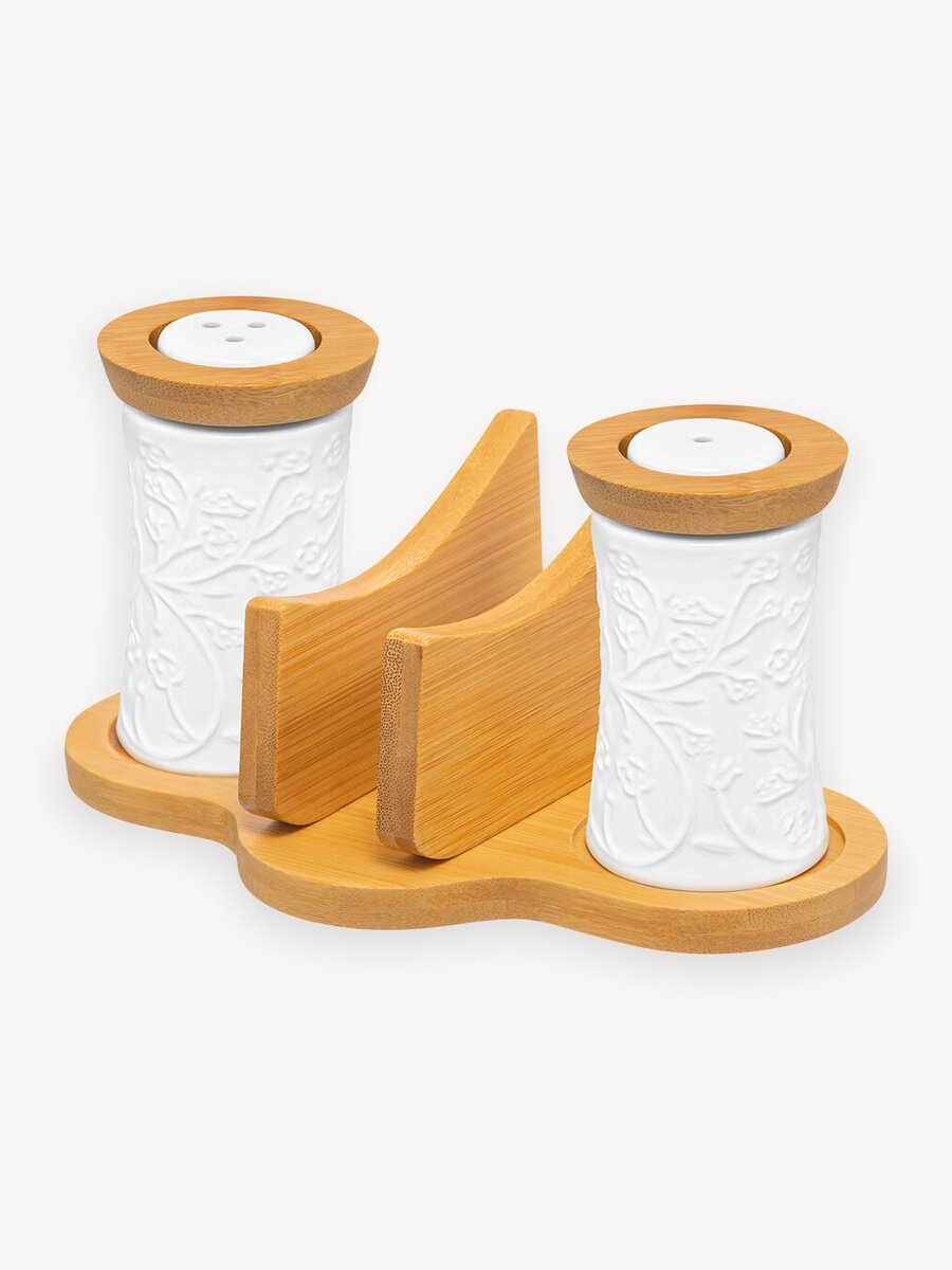 Набор для специй 2 предмета 18,3х11,5х9,5 см Elan Gallery Веточки-цветочки с подставкой для салфеток, на подставке