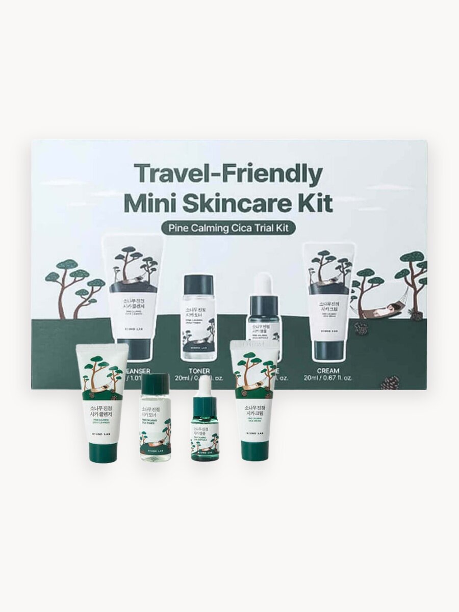 ROUND LAB Набор средств для лица с экстрактом сосны и центеллы: пенка, тонер, сыворотка, крем / Pine Calming Cica Trial Kit, 30 мл, 20 мл x 2, 10 мл