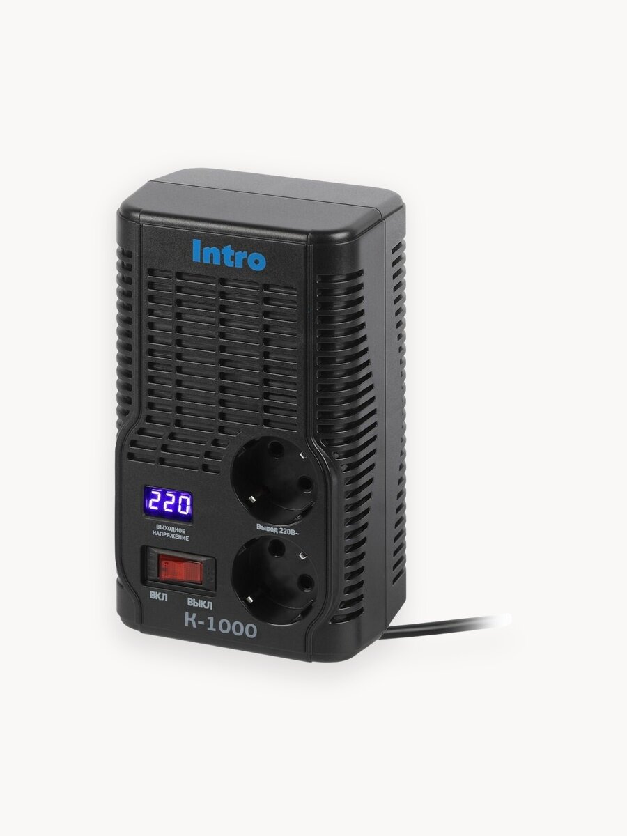 Стабилизатор напряжения 220в Intro К-1000 однофазный релейный компактный для газового котла 1000ВА, 160-260В
