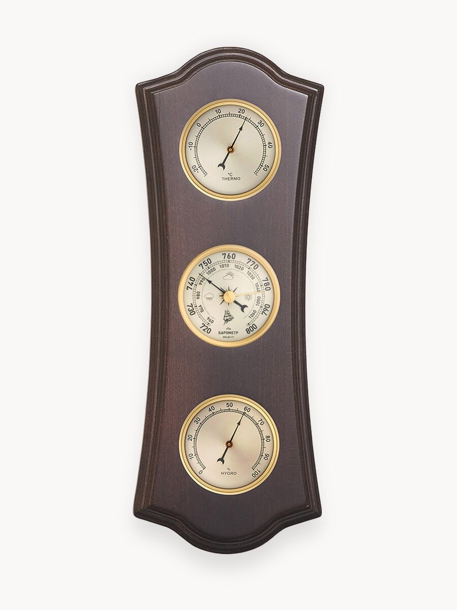 Метеостанция настенная Бриг БМ93001-1-В натуральное дерево , барометр , термометр, гигрометр. Цвет -венге.